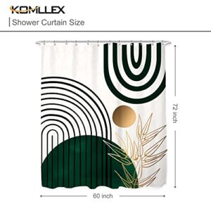 KOMLLEX Green Chic Abstract Shower Curtain for Bathroom Decor 60Wx72H Inches Boho Leaves Tropical Mid Century Simple Minimalist Fancy Modern Fabric Waterproof Polyester 12 Pack Hooks