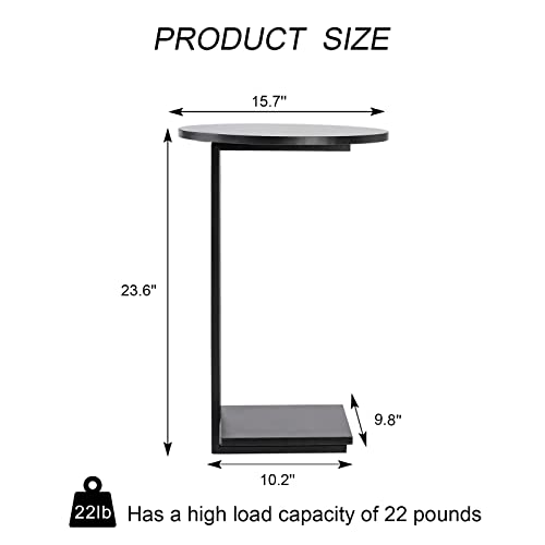 GYCZYCX C Shaped End Table,Round C Table,Snack Side Table for Sofa and Bed, Living Room(Black), 15D x 15W x 23H in