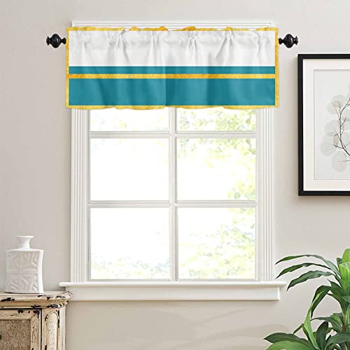 Kitchen Valance for Windows Rod Pocket Curtain Valances Modern Simple Turquoise Teal Privacy Short Curtains Panels Window Treatment for Living Room Bedroom Bathroom Decor Gold Border White Back