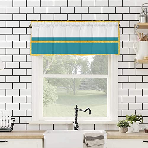 Kitchen Valance for Windows Rod Pocket Curtain Valances Modern Simple Turquoise Teal Privacy Short Curtains Panels Window Treatment for Living Room Bedroom Bathroom Decor Gold Border White Back