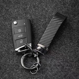 OSIFIT Carbon Fiber Style Car Keychain, Universal Detachable Leather keychain, 360 Degree Rotatable with Anti-Lost D-Ring