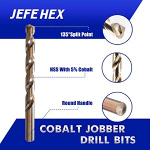 JEFE HEX 115 PCS HSS Cobalt Drill Bit Set, Twist Jobber Drill Bits Set, 135-Degree Split Point, Fractional 1/16"-1/2", Letter A - Z, Wire #1 - #60 with Metal Indexed Storage Case