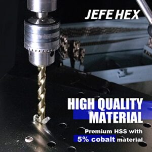 JEFE HEX 115 PCS HSS Cobalt Drill Bit Set, Twist Jobber Drill Bits Set, 135-Degree Split Point, Fractional 1/16"-1/2", Letter A - Z, Wire #1 - #60 with Metal Indexed Storage Case