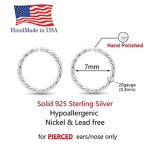 Small Twist Huggie Hoop Earrings for Women Girls, Sterling Silver Piercings Hoop Ring for Cartilage Nose Helix Conch Tragus 20 Gauge, 7mm