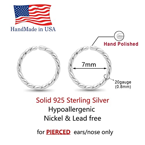 Small Twist Huggie Hoop Earrings for Women Girls, Sterling Silver Piercings Hoop Ring for Cartilage Nose Helix Conch Tragus 20 Gauge, 7mm