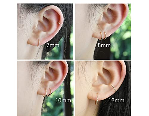 Small Twist Huggie Hoop Earrings for Women Girls, Sterling Silver Piercings Hoop Ring for Cartilage Nose Helix Conch Tragus 20 Gauge, 7mm