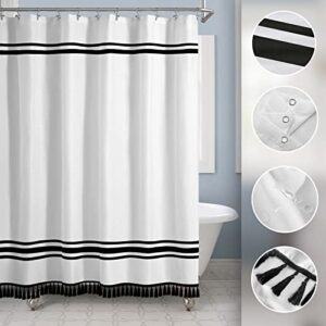 Seasonwood Black and White Shower Curtain Farmhouse Shower Curtain Striped Shower Curtain for Bathroom Sets Boho Shower Curtain with Tassels Modern Bathroom Curtains Decor Waterproof Fabric 72"x72"