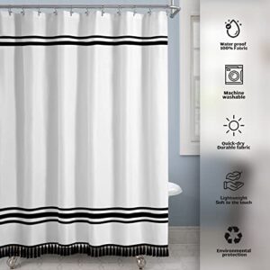 Seasonwood Black and White Shower Curtain Farmhouse Shower Curtain Striped Shower Curtain for Bathroom Sets Boho Shower Curtain with Tassels Modern Bathroom Curtains Decor Waterproof Fabric 72"x72"