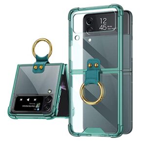 shieid samsung z flip 4 case, galaxy z flip 4 clear case with ring stand protective cover for samsung galaxy z flip 4 5g