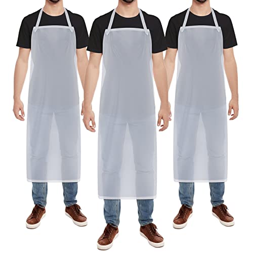 3 Pieces Heavy Duty Transparent PVC Waterproof Aprons Unisex 47 Inches Clear Plastic Aprons Vinyl Aprons for Dishwashing Cooking Grooming Cleaning Butcher Work