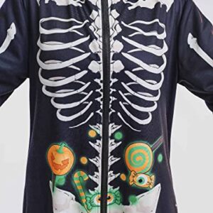 haikyuu Halloween Women Skull Cat Onesie Skeleton Pajama Cosplay Costume Loungewear Hooded Kigurumi Jumpsuit Homewear (large, cat green and black)