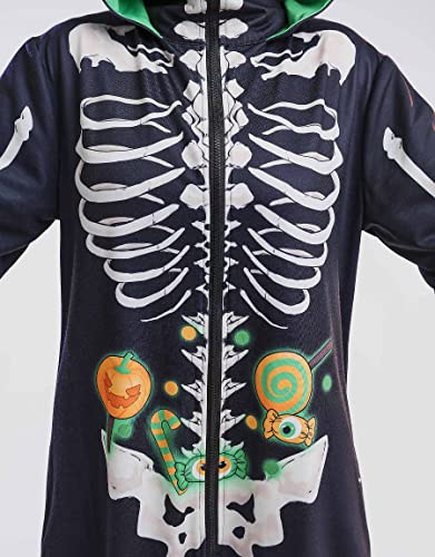 haikyuu Halloween Women Skull Cat Onesie Skeleton Pajama Cosplay Costume Loungewear Hooded Kigurumi Jumpsuit Homewear (large, cat green and black)