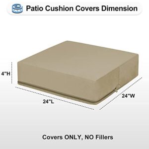 OutdoorLines Patio Seat Cushion Cover Replacement, Waterproof Cushion Cover for Outdoor Furniture, Anti-Slip Patio Chair Cushion Cover for Garden and Backyard (Set of 4, 24"x24"x4", Camel, Cover Only)