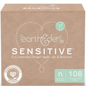 earth & eden sensitive | eco-conscious & hypoallergenic diapers | size newborn | 108 count