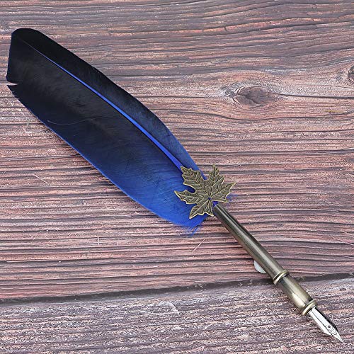 Joyzan Quill Pen, Calligraphy Pen Set Antique Feather Pen Vintage Signature Pen 5 Stainless Steel Replacement Nibs and Pen Holder Office School Supplies(Blue)