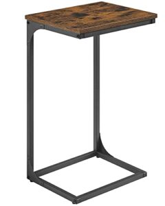 vasagle c-shaped end table, side table for sofa, couch table with metal frame, small tv tray table for living room, bedroom, rustic brown and black