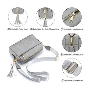 Roulens Triple Zip Small Crossbody Bag for women,Wide Strap Cell Phone Purse Shoulder Handbag Wallet with Credit Card Slots