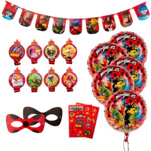 Miraculous Ladybug Party Balloon Set - 5 Count of 17 inch Foil Foil Balloons - Celebration, Birthday Party, Toddlers - Cat Noir - Party Supplies - Officially Licensed