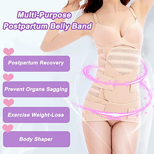 Postpartum Waist Trainer for Women - 3 in 1 Postpartum Belly Support Recovery Wrap, Adjustable Postpartum Belly Band, Breathable Postpartum Belly Wrap C-section Recovery for Body Shaper Back Support L