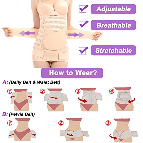 Postpartum Waist Trainer for Women - 3 in 1 Postpartum Belly Support Recovery Wrap, Adjustable Postpartum Belly Band, Breathable Postpartum Belly Wrap C-section Recovery for Body Shaper Back Support L