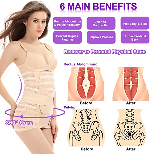 Postpartum Waist Trainer for Women - 3 in 1 Postpartum Belly Support Recovery Wrap, Adjustable Postpartum Belly Band, Breathable Postpartum Belly Wrap C-section Recovery for Body Shaper Back Support L