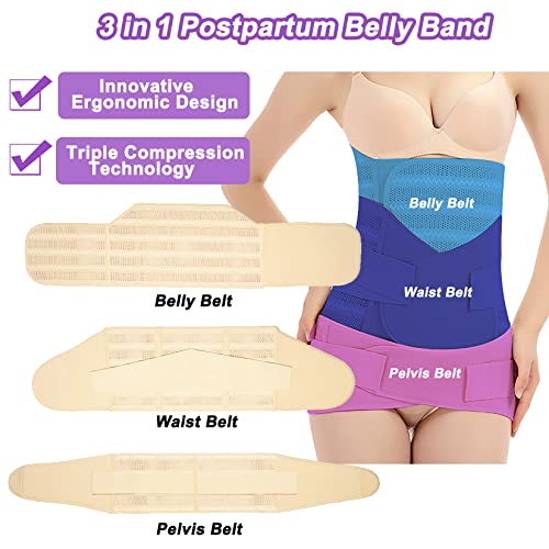 Postpartum Waist Trainer for Women - 3 in 1 Postpartum Belly Support Recovery Wrap, Adjustable Postpartum Belly Band, Breathable Postpartum Belly Wrap C-section Recovery for Body Shaper Back Support L