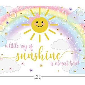 Sendy 7x5ft Rainbow Sunshine Baby Shower Backdrop A Little Ray of Sunshine is Almost Here Oh Baby Party Decorations Banner Cloud Bubble Gold Glitter Photography Background Cake Table Props Supplies