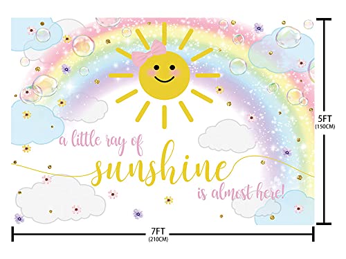 Sendy 7x5ft Rainbow Sunshine Baby Shower Backdrop A Little Ray of Sunshine is Almost Here Oh Baby Party Decorations Banner Cloud Bubble Gold Glitter Photography Background Cake Table Props Supplies