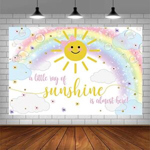 Sendy 7x5ft Rainbow Sunshine Baby Shower Backdrop A Little Ray of Sunshine is Almost Here Oh Baby Party Decorations Banner Cloud Bubble Gold Glitter Photography Background Cake Table Props Supplies