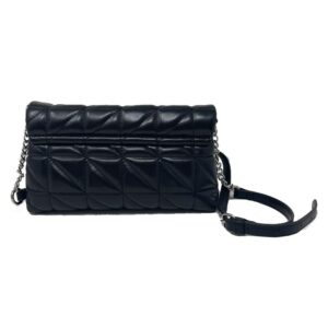 David Jones Paris Quilted Soft Faux Leather Chain Evening Party Shoulder Crossbody Bag (Black)