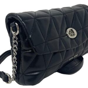 David Jones Paris Quilted Soft Faux Leather Chain Evening Party Shoulder Crossbody Bag (Black)