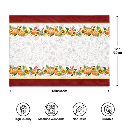 Fall Placemats Set of 6, Autumn Pumpkin Sunflower Heat Resistant Dining Table Placemats, Thanksgiving Red Square Washable Wipeable Linen Fabric Cloth Place Mats for Holiday Farmhouse Kitchen Decor