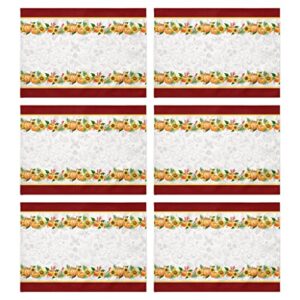 Fall Placemats Set of 6, Autumn Pumpkin Sunflower Heat Resistant Dining Table Placemats, Thanksgiving Red Square Washable Wipeable Linen Fabric Cloth Place Mats for Holiday Farmhouse Kitchen Decor