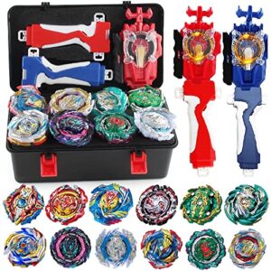 battling tops box set, burst gyro toys 12 spinning tops + 2 launchers + stickers combat battling game with portable box gift for kids children boys 499