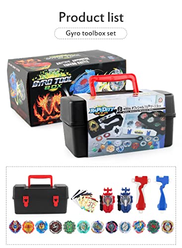 Battling Tops Box Set, Burst Gyro Toys 12 Spinning Tops + 2 Launchers + Stickers Combat Battling Game with Portable Box Gift for Kids Children Boys 499