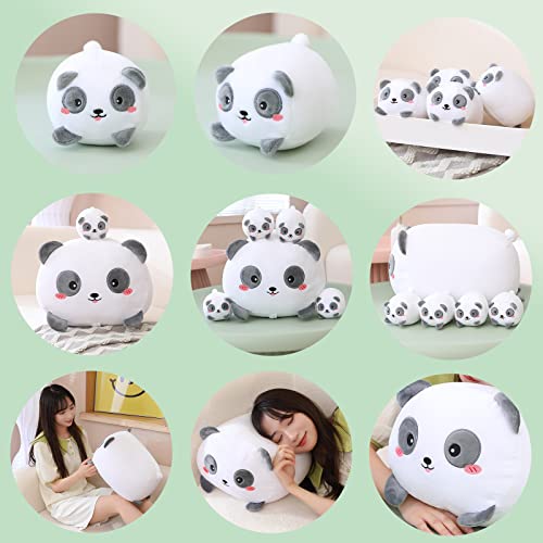 SQEQE Panda Mommy Stuffed Animal with 4 Baby Pandas, Super Soft Cartoon Hugging Toy Gifts for Girls Boys Birthday