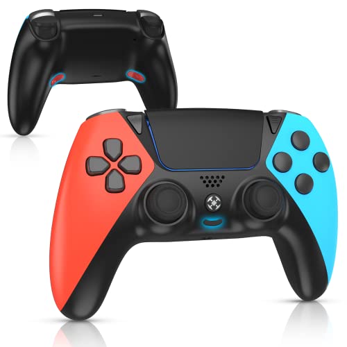 Wiv77 Wireless Controller Compatible with PS4 Controller,Ymir Works for Playstation 4 Controller Console, Scuf Controller with Bluetooth/Wireless Connection/Long Battery Life/Turbo/2 Paddles(Red Blue)