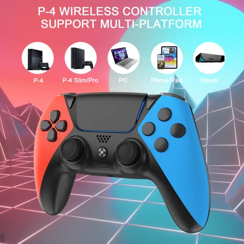 Wiv77 Wireless Controller Compatible with PS4 Controller,Ymir Works for Playstation 4 Controller Console, Scuf Controller with Bluetooth/Wireless Connection/Long Battery Life/Turbo/2 Paddles(Red Blue)