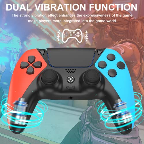 Wiv77 Wireless Controller Compatible with PS4 Controller,Ymir Works for Playstation 4 Controller Console, Scuf Controller with Bluetooth/Wireless Connection/Long Battery Life/Turbo/2 Paddles(Red Blue)