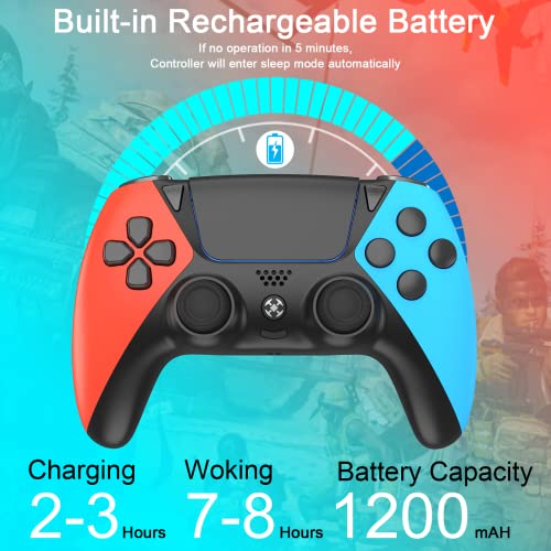 Wiv77 Wireless Controller Compatible with PS4 Controller,Ymir Works for Playstation 4 Controller Console, Scuf Controller with Bluetooth/Wireless Connection/Long Battery Life/Turbo/2 Paddles(Red Blue)