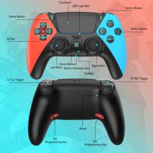 Wiv77 Wireless Controller Compatible with PS4 Controller,Ymir Works for Playstation 4 Controller Console, Scuf Controller with Bluetooth/Wireless Connection/Long Battery Life/Turbo/2 Paddles(Red Blue)