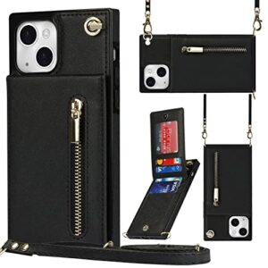 jaorty crossbody phone case for iphone 13 mini case with card holder for women,iphone 13 mini case wallet with strap lanyard for men,pu leather magnetic clasp with kickstand 5.4", black