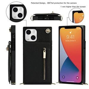 Jaorty Crossbody Phone Case for iPhone 13 Mini Case with Card Holder for Women,iPhone 13 Mini Case Wallet with Strap Lanyard for Men,PU Leather Magnetic Clasp with Kickstand 5.4", Black