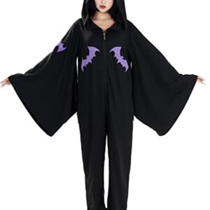 haikyuu Women Halloween Onesie Costume Bat Pajama Pumpkin Emoji Loungewear Turkey Hooded Kigurumi Jumpsuit Homewear (large, black)