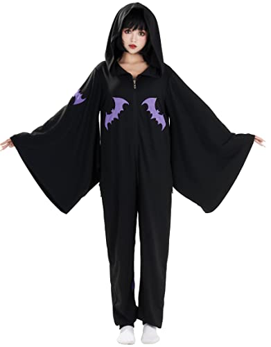 haikyuu Women Halloween Onesie Costume Bat Pajama Pumpkin Emoji Loungewear Turkey Hooded Kigurumi Jumpsuit Homewear (large, black)