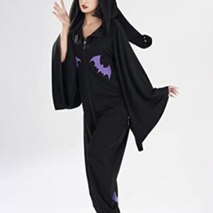 haikyuu Women Halloween Onesie Costume Bat Pajama Pumpkin Emoji Loungewear Turkey Hooded Kigurumi Jumpsuit Homewear (large, black)