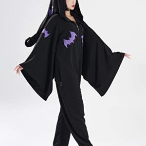 haikyuu Women Halloween Onesie Costume Bat Pajama Pumpkin Emoji Loungewear Turkey Hooded Kigurumi Jumpsuit Homewear (large, black)