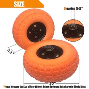 4.10/3.50-4 tire and Wheel Flat Free,10" Solid Tire Wheel with 5/8" Bearings,2.1" Offset Hub,for Gorilla Cart,Garden Carts,Dolly,Trolley,Dump Cart,Hand Truck/Wheelbarrow/Garden Wagon (2 Pack-Orange)