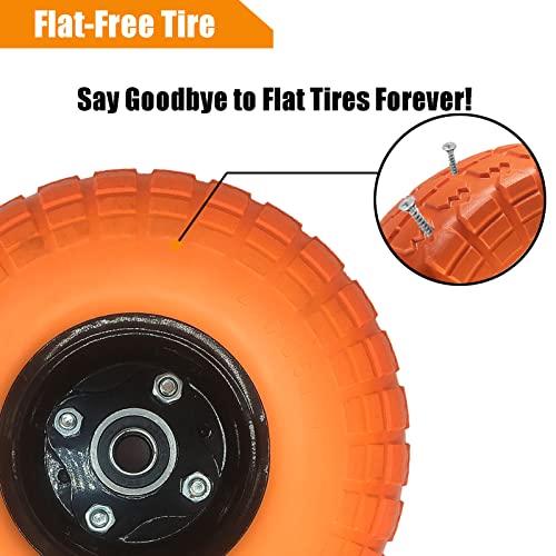 4.10/3.50-4 tire and Wheel Flat Free,10" Solid Tire Wheel with 5/8" Bearings,2.1" Offset Hub,for Gorilla Cart,Garden Carts,Dolly,Trolley,Dump Cart,Hand Truck/Wheelbarrow/Garden Wagon (2 Pack-Orange)