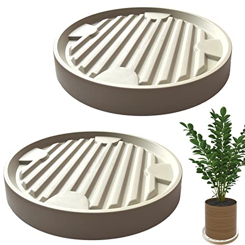 Dcpes Plant Caddy with Hidden Wheels, 12Inch Planter Roller Base, 360°Rolling Plant Stand, Heavy Duty Plant Trolley, 4 Invisible Casters, Beige, 2Pack